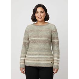 sheego Gro&szlig;e Gr&ouml;&szlig;en Langarm-Pullover im Grobstrick, taupe-jade-geringelt, Gr&ouml;&szlig;e 44 - Damen