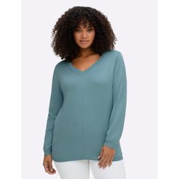 sheego Gro&szlig;e Gr&ouml;&szlig;en V-Ausschnitt-Pullover mit Biesen vorne, wintert&uuml;rkis, Gr&ouml;&szlig;e 50 - Damen