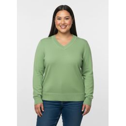 sheego Gro&szlig;e Gr&ouml;&szlig;en V-Ausschnitt-Pullover aus Feinstrick, apfel, Gr&ouml;&szlig;e 54 - Damen