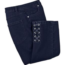 sheego Gro&szlig;e Gr&ouml;&szlig;en 3/4-Jeans mit B&auml;ndchen-Verzierung, dark blue-denim, Gr&ouml;&szlig;e 54 - Damen