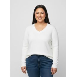 sheego Gro&szlig;e Gr&ouml;&szlig;en V-Ausschnitt-Pullover aus Feinstrick, ecru, Gr&ouml;&szlig;e 48 - Damen