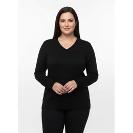 sheego Gro&szlig;e Gr&ouml;&szlig;en V-Ausschnitt-Pullover aus Feinstrick, schwarz, Gr&ouml;&szlig;e 50 - Damen