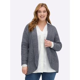 sheego Gro&szlig;e Gr&ouml;&szlig;en Strickjacke mit Schalkragen, marine-meliert, Gr&ouml;&szlig;e 50 - Damen
