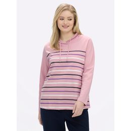 sheego Gro&szlig;e Gr&ouml;&szlig;en Stehkragenshirt mit Tunnelzug, ros&eacute;-geringelt, Gr&ouml;&szlig;e 48 - Damen