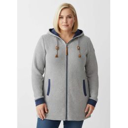 sheego Gro&szlig;e Gr&ouml;&szlig;en Sweatjacke mit Kapuze, steingrau-rauchblau, Gr&ouml;&szlig;e 46 - Damen
