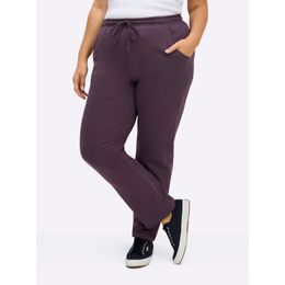 sheego Gro&szlig;e Gr&ouml;&szlig;en Jerseyhose mit Tunnelzug und Bindeband, aubergine, Gr&ouml;&szlig;e 24 - Damen