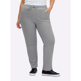 sheego Gro&szlig;e Gr&ouml;&szlig;en Jerseyhose mit Tunnelzug und Bindeband, grau-meliert, Gr&ouml;&szlig;e 19 - Damen