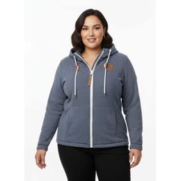 sheego Gro&szlig;e Gr&ouml;&szlig;en Fleecejacke mit Nahttaschen, dunkelblau-ecru-geringelt, Gr&ouml;&szlig;e 54 - Damen