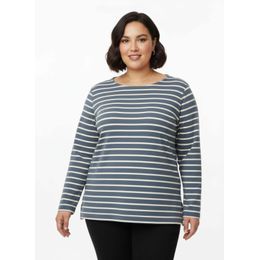 sheego Gro&szlig;e Gr&ouml;&szlig;en Sweatshirt im Ringel-Dessin, rauchblau-ecru-geringelt, Gr&ouml;&szlig;e 52 - Damen