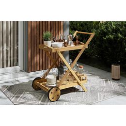 Ambia Garden Garten-Servierwagen, Akazie, Holz, Akazie, vollmassiv,teilmassiv, rechteckig, Rollen, X-Form, 85x90x53 cm, Flaschenfach, abnehmbares Tablett, herausnehmbares Tablett, Gartenzubeh&ouml;r, Gartenkommoden & Gartenregale