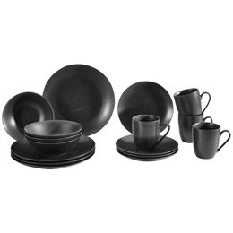 Van Well Kombiservice Etna, Schwarz, Keramik, 16-teilig, 400 ml, Essen & Trinken, Geschirr, Geschirr-Sets, Kombiservice