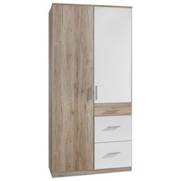 Boxxx Kleiderschrank, Wei&szlig;, Eiche San Remo, Holzwerkstoff, 3 F&auml;cher, 3 Schublade(n) Schubladen, 91x199x58 cm, Made in Germany, Typenauswahl, Beim&ouml;bel erh&auml;ltlich, umfangreiches Zubeh&ouml;r in verschiedenen Gr&ouml;&szlig;en Holzdekoren erh&auml;ltlich, Kinder- & Jugendzimmer, Jugendm&ouml;bel, Jugendkleiderschr&auml;nke