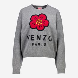 Kenzo Grauer Pullover mit Blumenmotiv aus Wolle