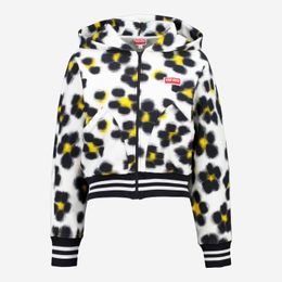 Kenzo Wei&szlig;-schwarze Kapuzenjacke mit Blumenmuster