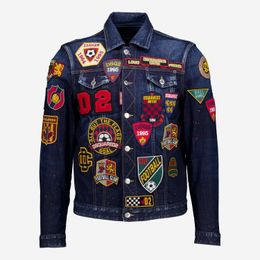 Dsquared2 Dunkelblaue Jeansjacke mit Aufklebern