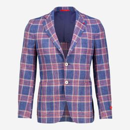 Isaia Blau-roter Blazer mit Karomuster aus Wollmischung