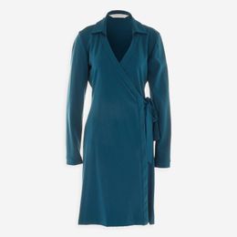 Robert Friedman Blaues Wickel-Mididress mit Taillenbindung