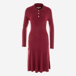 Nanette Lepore Dunkelrotes geripptes Strick-Midikleid