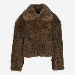 BCBG Max Azria Braune Jacke aus Kunstfell mit Leopardenmuster