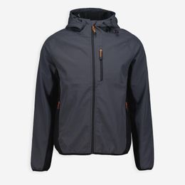 Grau-schwarze Softshell-Jacke mit Kapuze