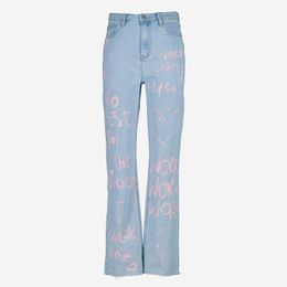 Hellblaue Straight Fit Jeans mit rosafarbenem Graffiti
