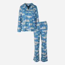 Sunday Blaues Pyjamaset mit Weihnachtshäusernmuster