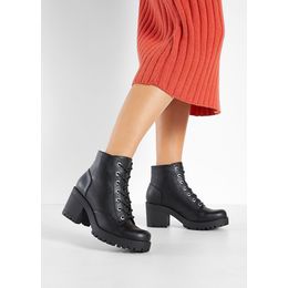 bonprix Schn&uuml;rboots mit Blockabsatz, schwarz, Gr.36, L&auml;ssiger Schn&uuml;r Boot mit zweifarbigen Schn&uuml;rsenkeln