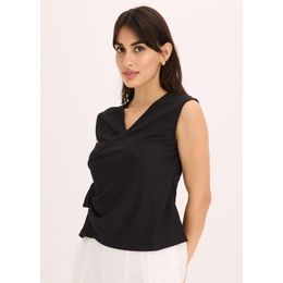 bonprix Jerseycrepe-Shirt in Wickeloptik, schwarz