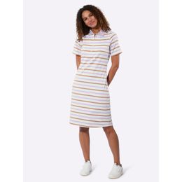 WITT Damen Polokleid im garngef&auml;rbten Ringel-Dessin, flieder-camel-geringelt, Gr&ouml;&szlig;e 46