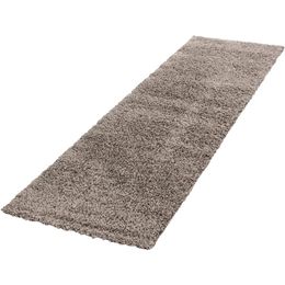 Hochflor-Läufer AYYILDIZ TEPPICHE "Life Shaggy 1500" Gr. 12, grau (taupe), B:80cm H:30mm L:250cm, Kunstfaser, Teppiche, Langflor, uni, große Farbauswahl, robust, auch in rund