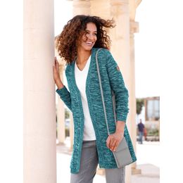 Strickjacke Casual Looks, Damen, Gr. 36, blau (petrol, meliert), 54% Baumwolle, 46% Polyacryl, meliert, unifarben, Strickjacken Strickjacke