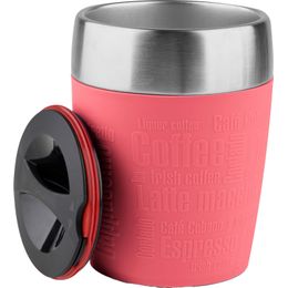 Thermobecher Emsa "Travel Cup", pink, B:8,7cm H:11,2cm, Edelstahl, Silikon, Trinkgefäße, Thermobecher, 0,2 Liter, Edelstahl, Trink- und Eisbecher, gummierte Manschette