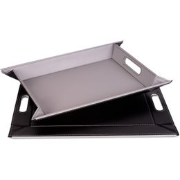 Tablett freeform "DUO, 2-farbiges Wendetablett, Tablett und Tisch-Set in einem, wendbar", grau (grau, schwarz), B:35cm H:0,8cm L:45cm, Kunstleder, Tabletts, mit Doppelfunktion, pflegeleicht und kann platzsparend verstaut werden