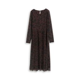 Tom Tailor Damen Midi-Meshkleid mit Muster, braun, Animalprint, Gr. 44