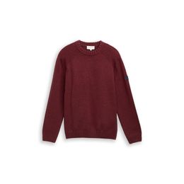 Tom Tailor Herren Strickpullover mit Ripp-Details, rot, Meliert, Gr. XL