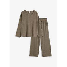 bonprix Oversized Loungewear Hausanzug aus weicher Rippe, braun, Gr.40/42 (M), Moderner weit geschnittener Loungewear Hausanzug aus gem&uuml;tlicher Rippe, aus Viskose