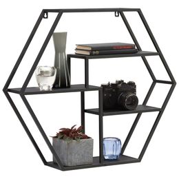Landscape Wandregal, Schwarz, Metall, 60x52x13 cm, Wohnzimmer, Regale, Wandregale