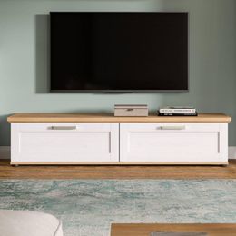 Pharao24.de TV Sideboard Fernsehboard in Wei&szlig; und Wildeichefarben