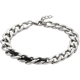 Armband BRUNO BANANI "Schmuck Geschenk Edelstahlarmband mit Lederimitateinsatz", schwarz (edelstahlfarben, schwarz), Armbänder, Damen, 21cm, Edelstahl Lederimitat, Edelstahl, Lederimitat, Armband