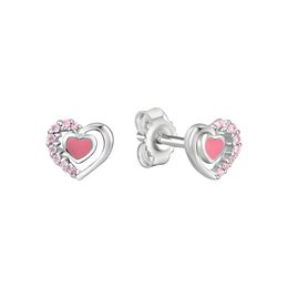 Paar Ohrstecker Vivance "925/- Sterling Silber rhodiniert Herz Zirkonia", weiß (weiß, pink), Ohrringe, Jungen, one-size, Silber 925 (Sterlingsilber)
