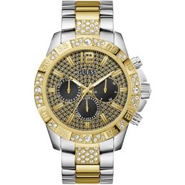 Multifunktionsuhr Guess "MAJESTIC", silber (silberfarben, gelbgoldfarben), Armbanduhren, Kinder, Quarzuhr, Armbanduhr, Herren, Datum, 12/24-Std.-Anzeige,Kristallsteine