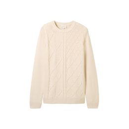 Rundhalspullover Tom Tailor, Herren, Gr. XL, beige (smooth light sand), Strick, Obermaterial: 60% Baumwolle, 40% Polyacryl, unifarben, regular fit Po-bedeckend, Rundhals, Rippb&uuml;ndchen, Pullover Rundhalspullover, mit Zopfmuster