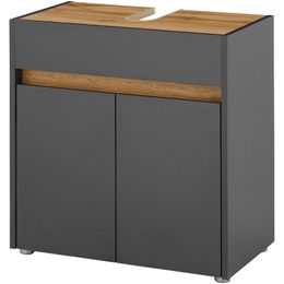 Waschbeckenunterschrank Inosign "CITY/GIRON, Waschtisch mit Griffmulde, Badschrank in zeitlosem Design", grau (anthrazit), B:60cm H:61cm T:34cm, FSC-zertifizierter Holzwerkstoff, Schr&auml;nke, Waschbeckenunterschrank, in den Farben Wei&szlig; und Anthrazit verf&uuml;gbar, viel Stauraum