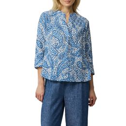 Shirtbluse s.Oliver, Damen, Gr. 44, blau (french blau), Web, Obermaterial: 81% Viskose, 19% Polyamid, geblümt, bequem hüftbedeckend, V-Ausschnitt, Blusen, mit 3/4-Ärmeln und im Tunika-Look