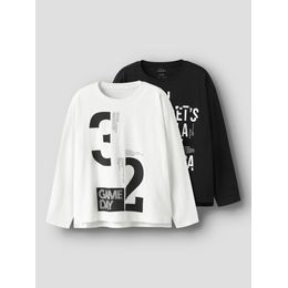 Langarmshirt name it "NKMVOB 2P LS RLX TOP", Jungen, Gr. 122/128, schwarz pack:hellweiß, 32 game day, Jersey, Obermaterial: 100% Baumwolle, bedruckt, relaxed fit normal, Rundhals, Shirts Langarmshirt