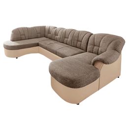 Wohnlandschaft DOMO collection "Flores auch in Leder-Bezug, B/T/H: 293/180/86 cm, U-Form", braun (creme, beige, braun), B:293cm H:84cm T:182cm, NaturLEDER (echtes Rindsleder) in Sitz und Rücken. Korpus in passendem Kunstleder SOFTLUX bezogen;Microfaser PRIMABELLE (100% Polyester) / Struktur ( 100% Polyester );Kunstleder SOFTLUX / Struktur ( 90% Polyester, 10% Polyacryl ), Sofas, Wohnlandschaft, wa
