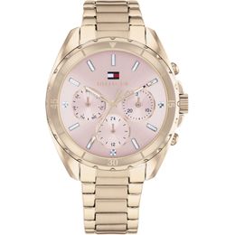 Multifunktionsuhr Tommy Hilfiger "MELLIE", gold (roségoldfarben, rosa), Armbanduhren, Damen, Quarzuhr, Armbanduhr, Damenuhr, Edelstahlarmband, analog, Glassteine