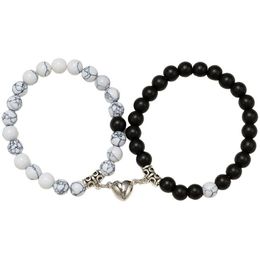 Armband Set Firetti "Multipack Geschenk Edelstahl Armschmuck Armkette Edelstein Herz", bunt (silberfarben, wei&szlig;, schwarz, wei&szlig;, schwarz), Armb&auml;nder, Damen, 18,5cm, Edelstahl Silikon, Edelstahl, Silikon, Made in Germany - mit Howlith, Glasstein