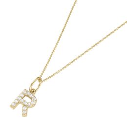 Kette mit Anhänger Luigi Merano "Anhänger Buchstabe R mit Zirkonia, Gold 375", gold, Halsketten, Damen, 45cm, Gelbgold 375
