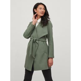 Kurzmantel Vila "VICOOLEY COLLAR BELT COAT - NOOS", Damen, Gr. 36, gr&uuml;n (laurel wreath), Web, Obermaterial: 100% Polyester, unifarben, regular fit kniefrei, V-Ausschnitt, M&auml;ntel Kurzmantel